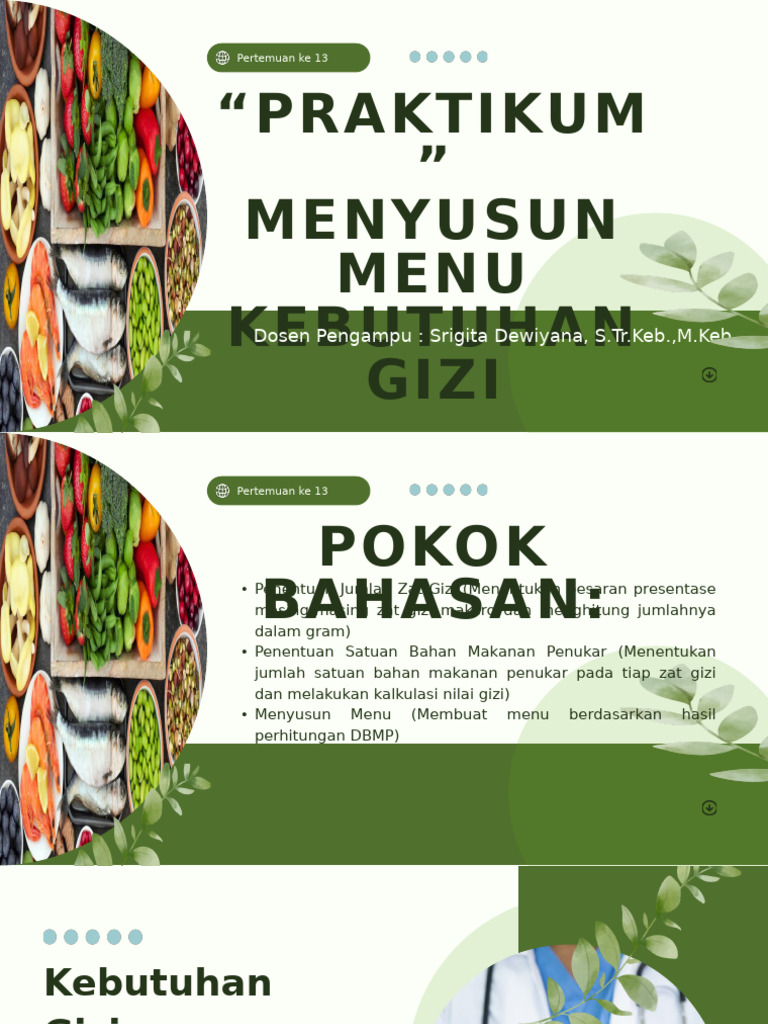 Menu Seimbang Berdasarkan Kebutuhan Gizi | PDF