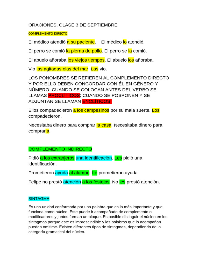 Complementos y Sintagmas en Oraciones | PDF | Oración (Lingüística ...