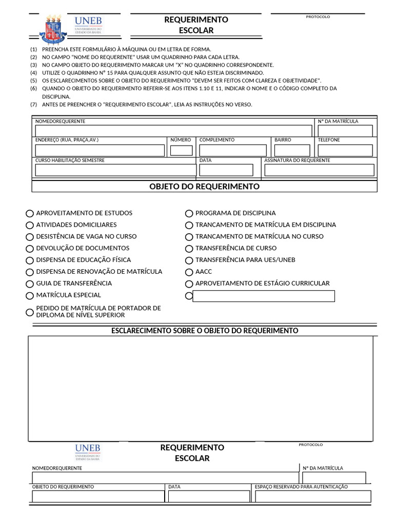 Requerimento-Escolar-Editável (Atualizado) - Copia Jéssica | PDF