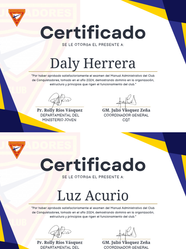 Certificados del Club de Conquistadores 2024 | PDF