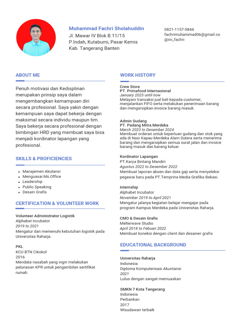 CV Muhammad Fachri Sholahuddin | PDF