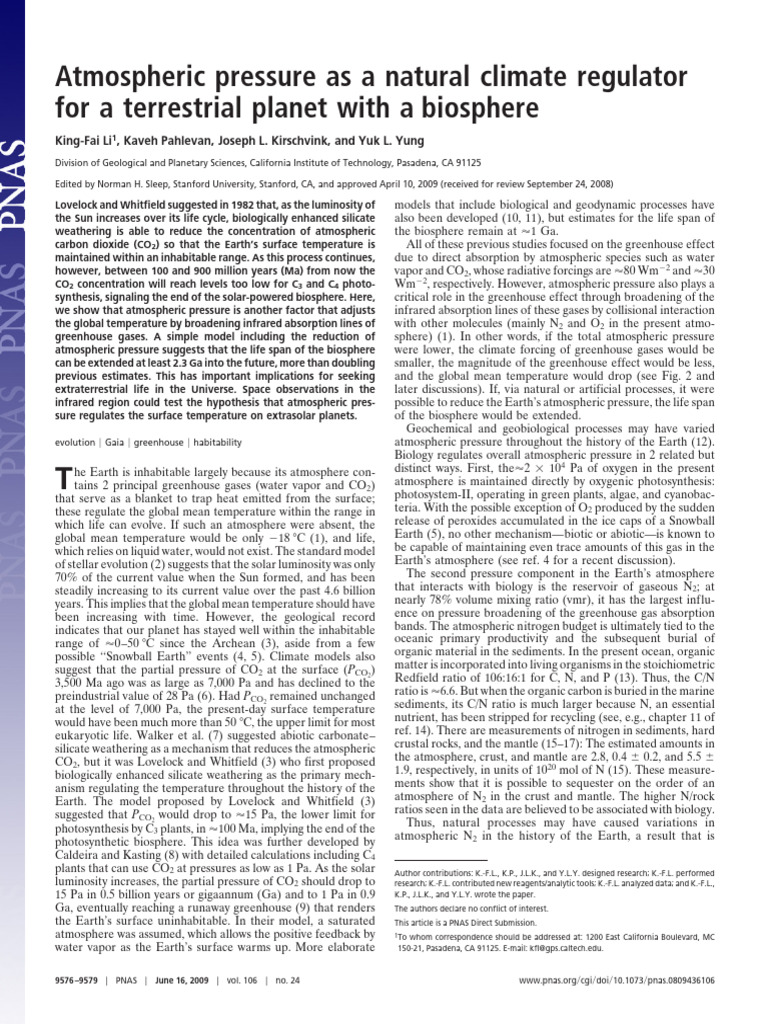 Atmospheric Pressure and Climate Regulation | PDF | Greenhouse Effect ...