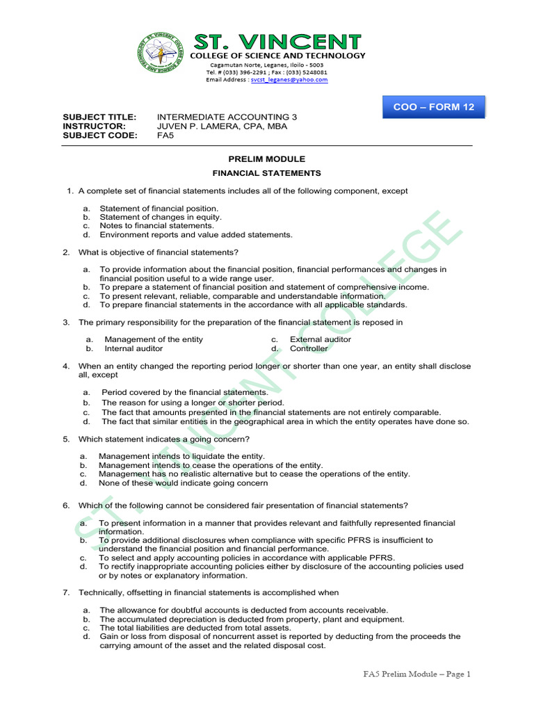 Fa5 Lamera Prelim Module | PDF | Balance Sheet | Expense