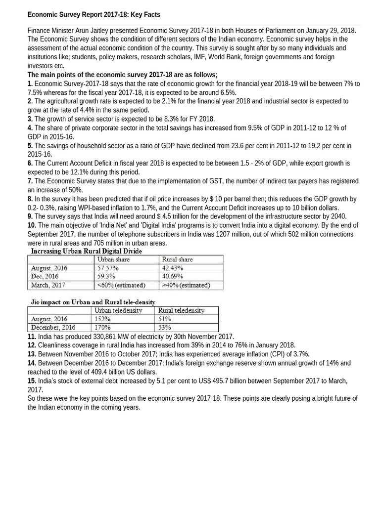 Economic Survey Report 2017-18 | PDF | Government Budget Balance ...