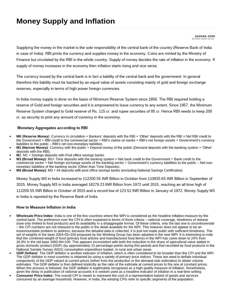 Money Supply and Inflation | PDF | Money Supply | Consumer Price Index