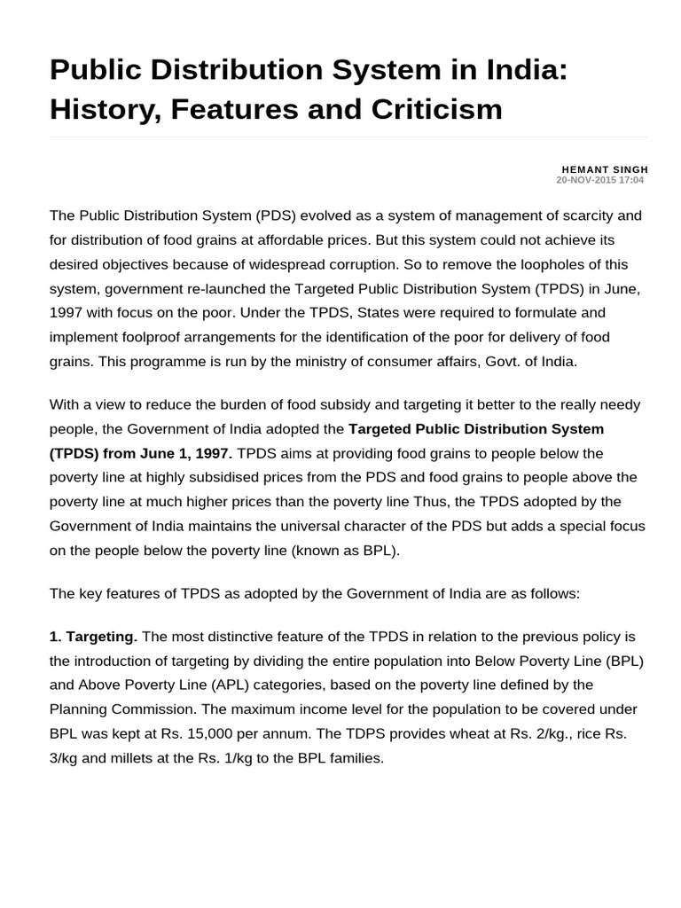 TPDS: Evolution and Challenges in India | PDF | Economies | Welfare