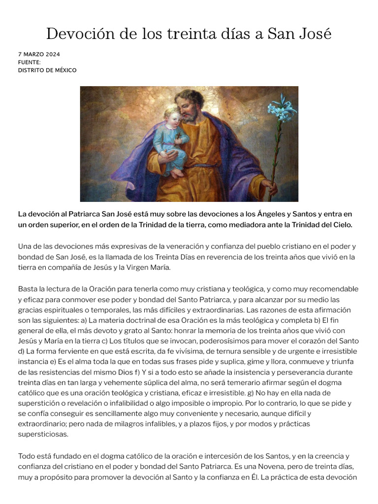 Devoción de 30 días a San José | PDF | María, madre de Jesús | Intercesión