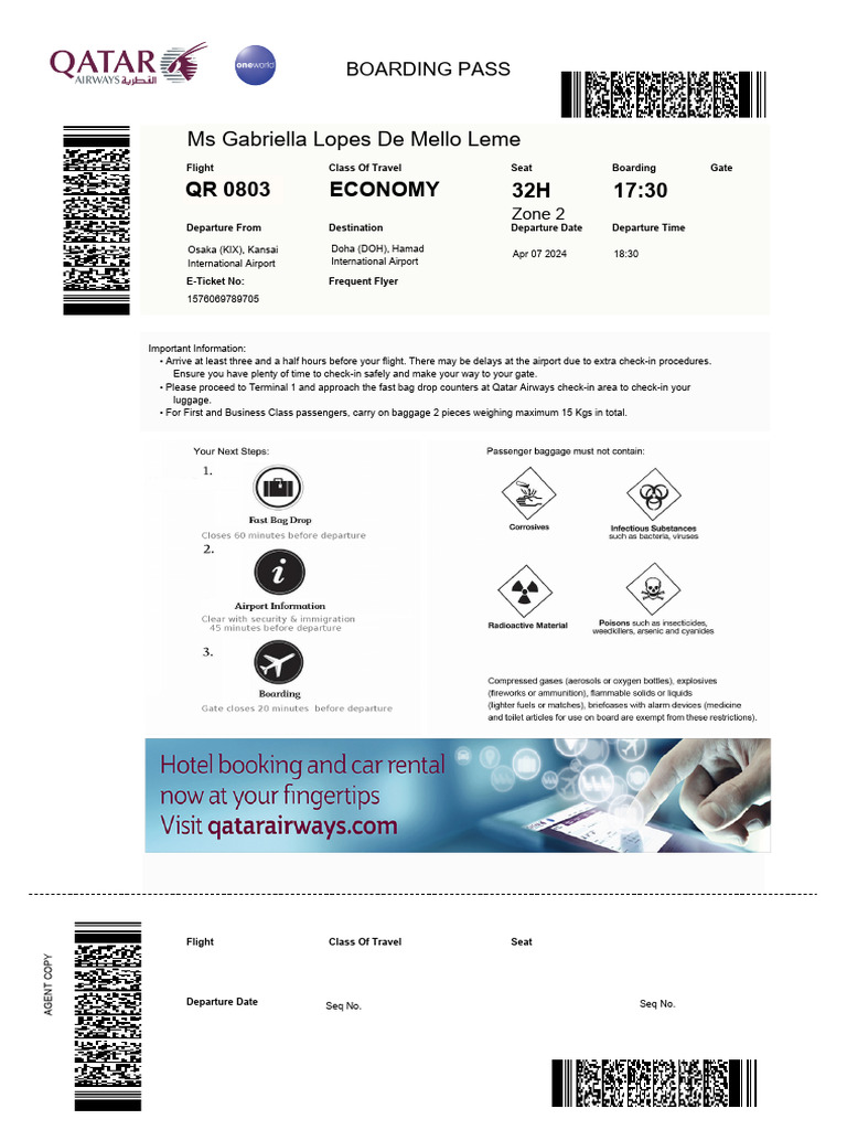 Boarding Pass For Ms. Gabriella Lopes de Mello Leme | PDF | Transport | Aviation