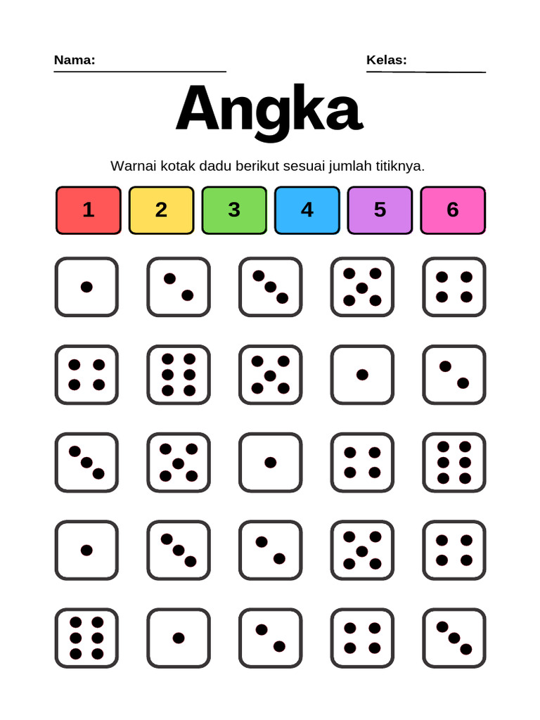 Mewarnai Dadu Berdasarkan Angka | PDF