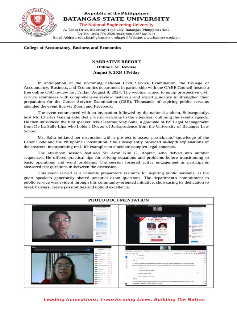 Narrative Report CSC Free Online Review | PDF