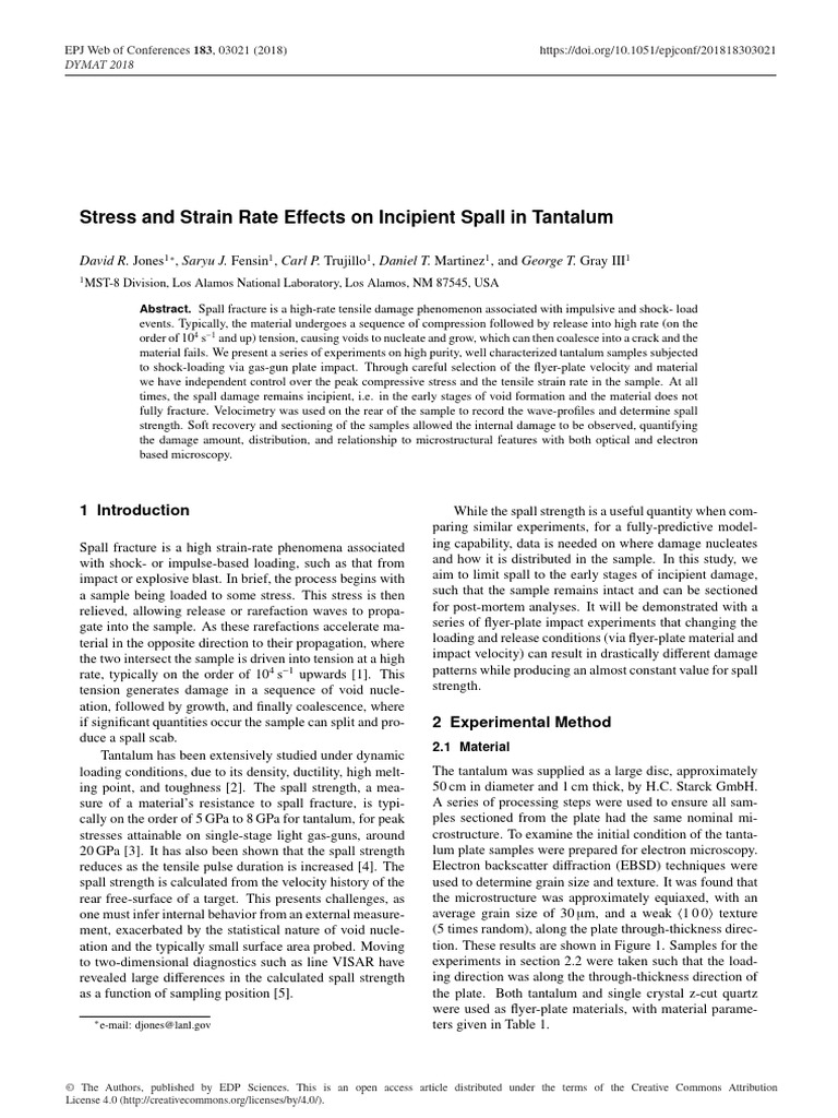 Stress and Strain Rate Effects On Incipient Spall | PDF | Fracture ...