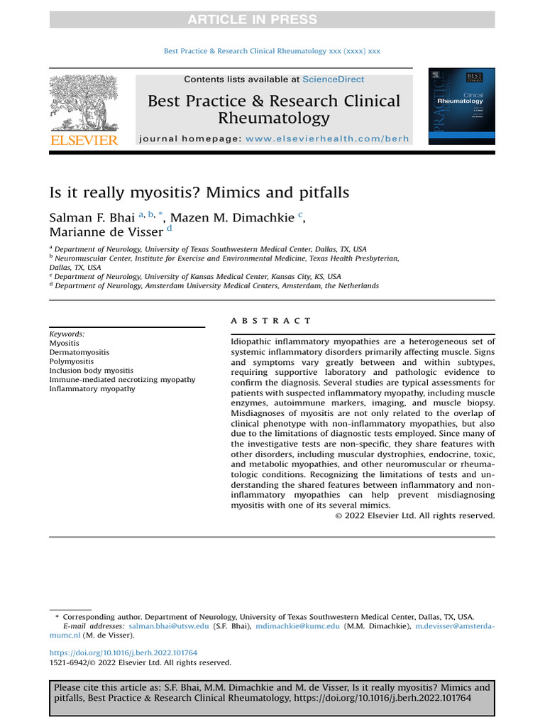 R - Mimics and Pitfalls of Myositis. BPRCR22 | PDF | Muscular Dystrophy ...