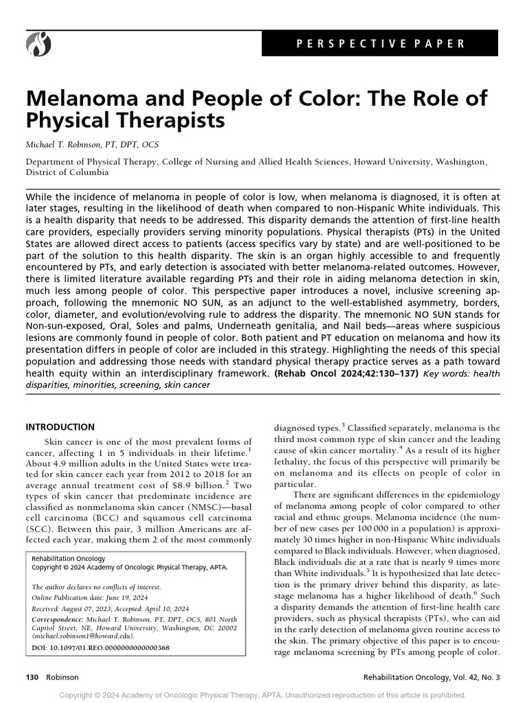 Melanoma Screening for People of Color | PDF | Melanoma | Skin Cancer
