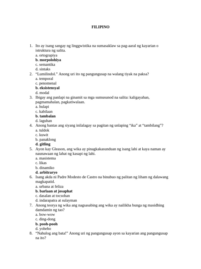 LET Reviewer Filipino 1 To 100 | PDF