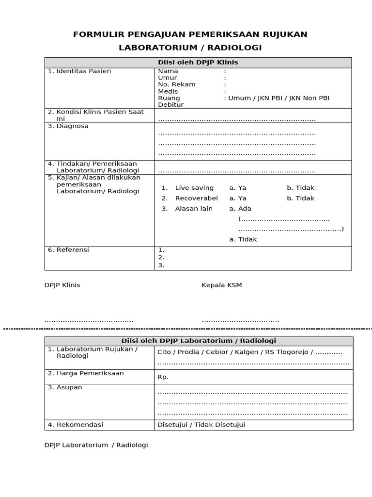 Formulir Pengajuan Pemeriksaan Rujukan Laboratorium | PDF