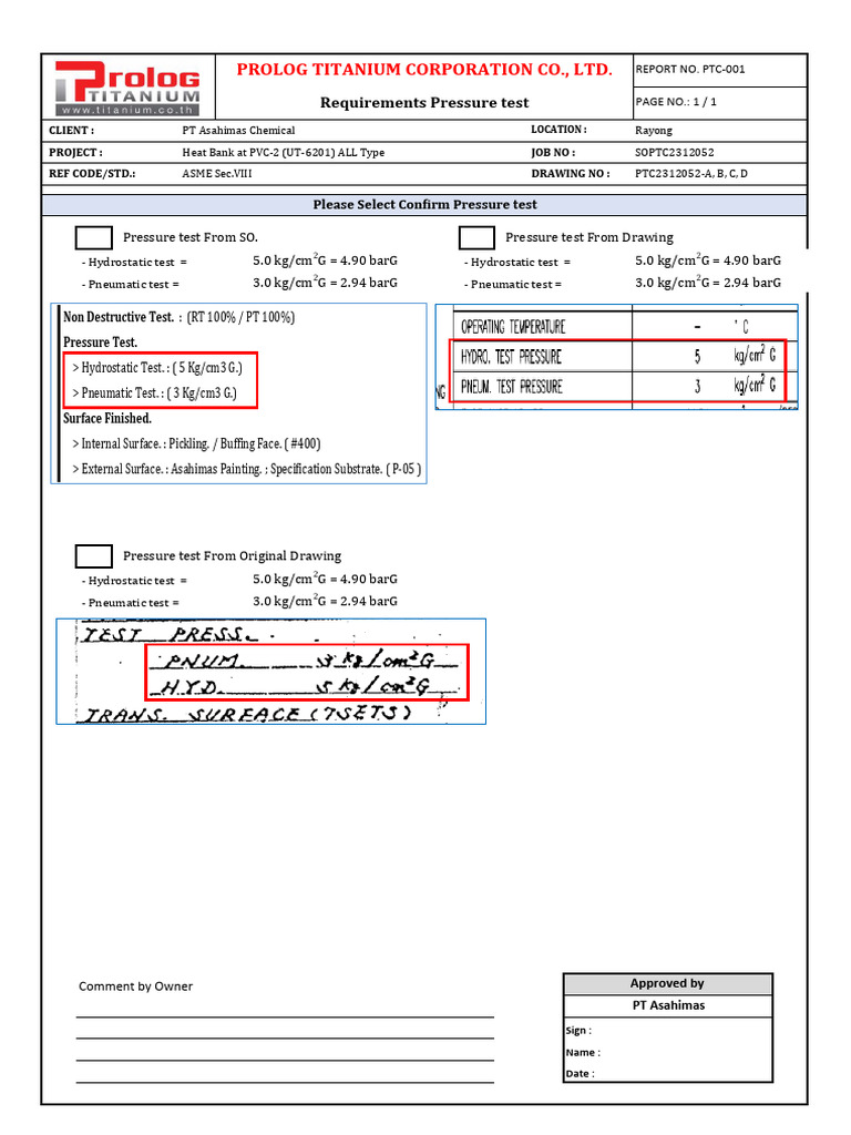 Requirements Pressure Test - Heat Bank at PVC-2 (UT-6201) | PDF