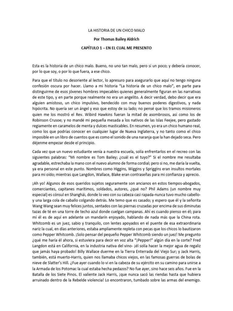 La historia de Tom Bailey, un chico malo | PDF