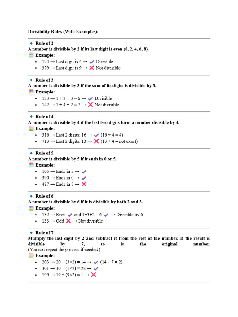 Divisibility Rules | PDF