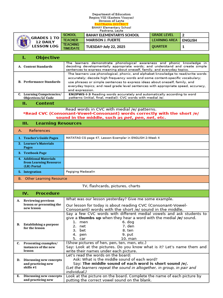 q1 English 2 Week 6 Day 2 | PDF | Linguistics | Learning