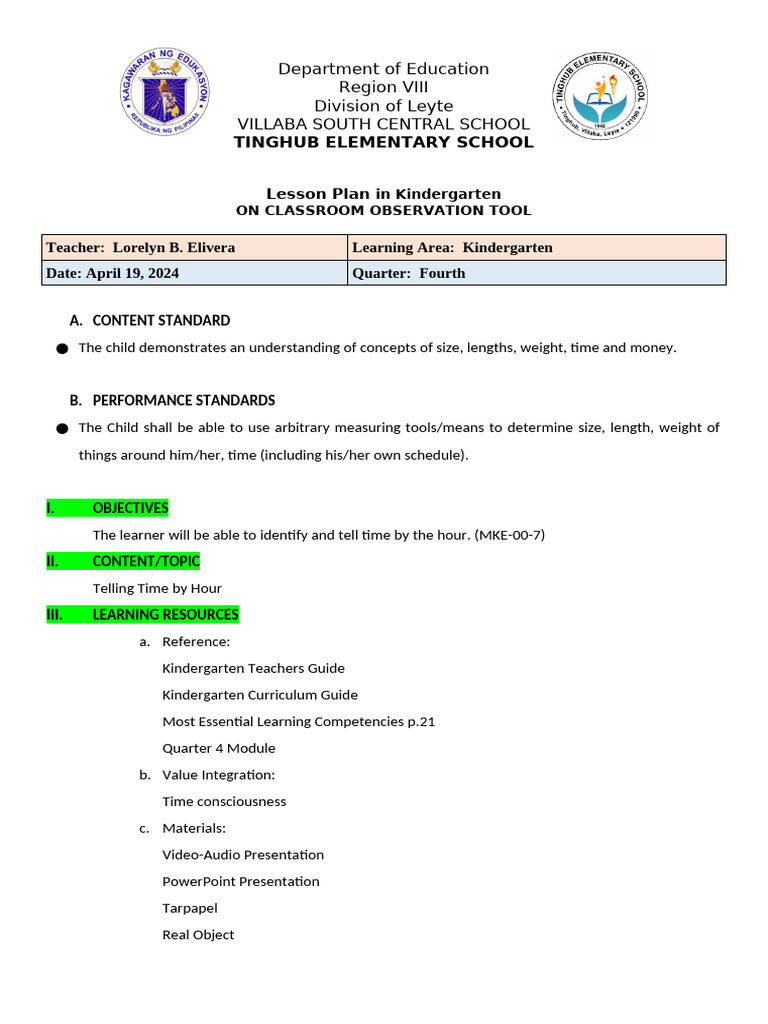 COT Lesson Plan (4th Quarter) SY 2022-2023 | PDF | Learning | Teachers