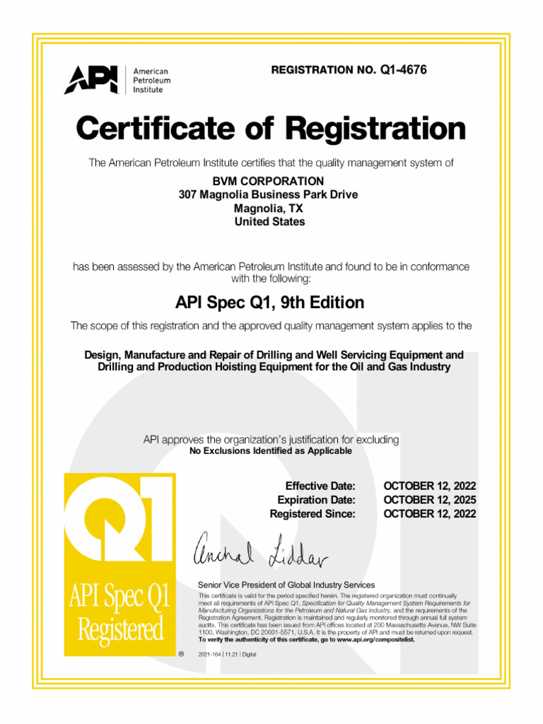 BVM Corporation API Spec Q1 Certification | PDF
