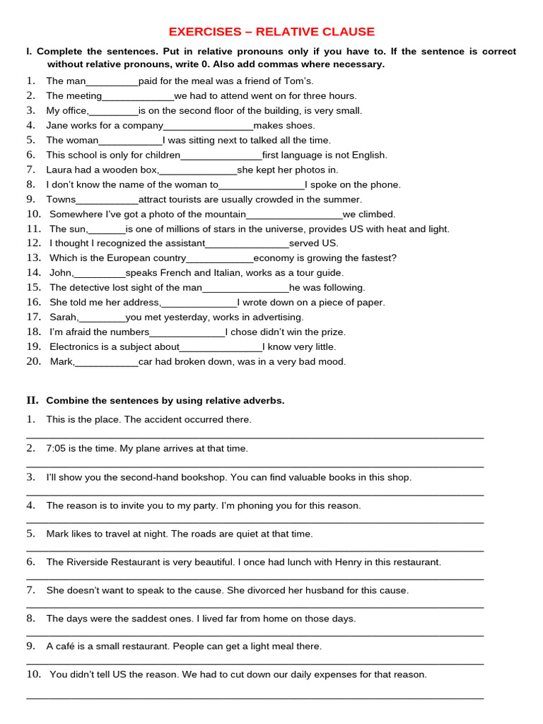 Relative Clause Exercises and Answers | PDF