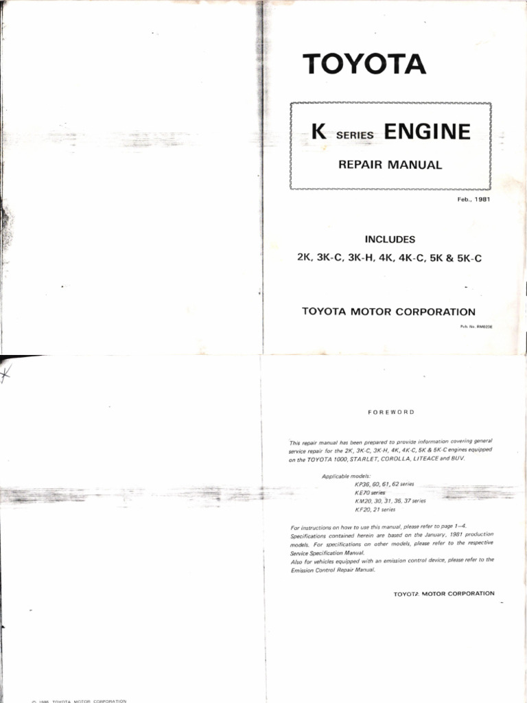 Toyota Motor 4k Repair Manual | PDF | Mechanical Engineering | Engines