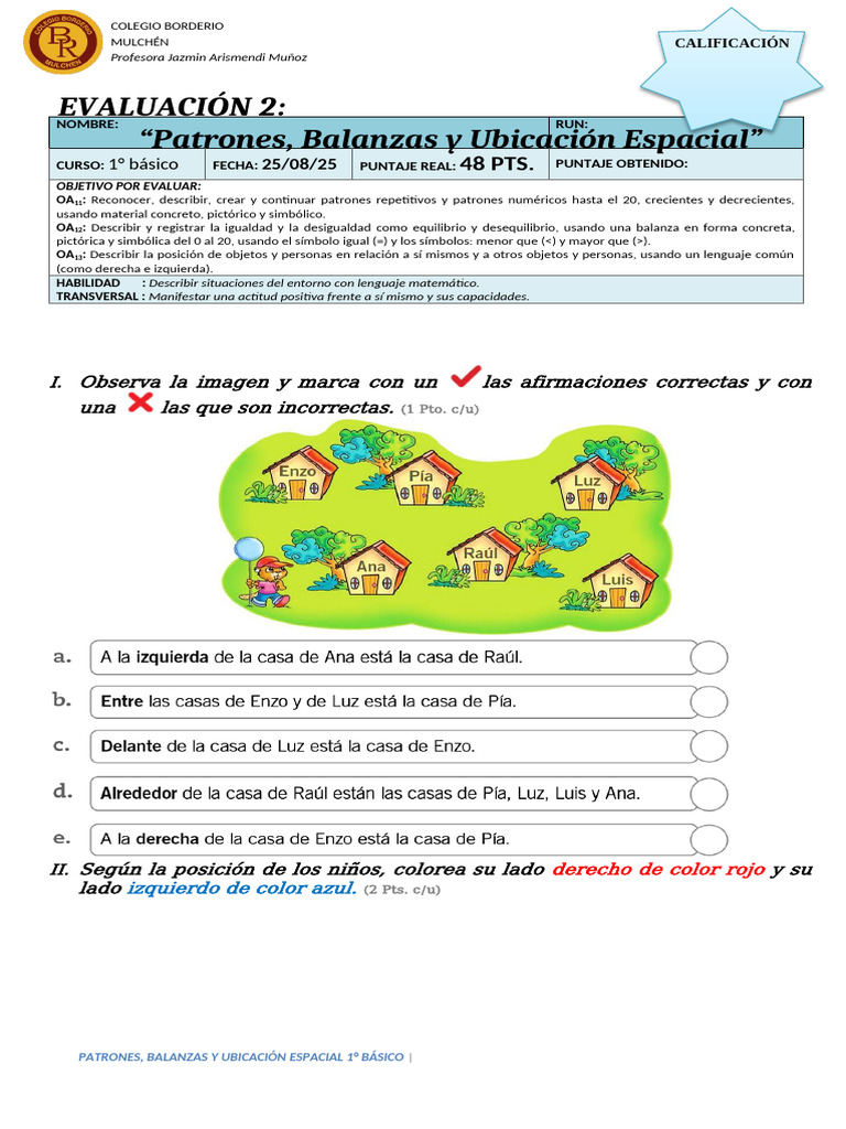 EVAL 2 PATRONES, BALANZAS Y UBI.ESPACIAL 1° | PDF
