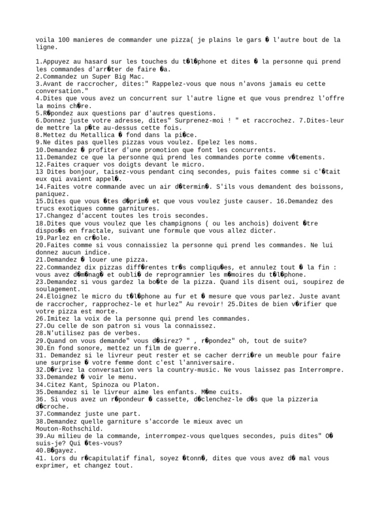 100 Manières Amusantes de Commander une Pizza | PDF