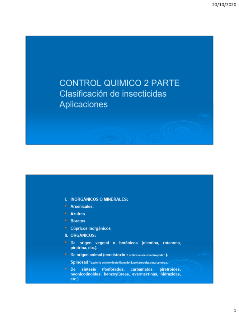 Clasificación y Aplicaciones de Insecticidas | PDF | Pesticida | Agua