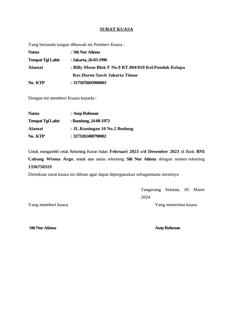 Surat Kuasa Bni | PDF