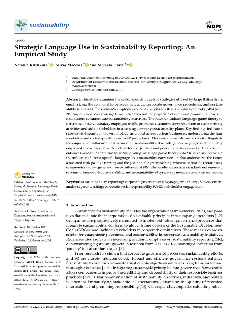 Strategic Language Use in Sustainability Reporting An Empirical Study ...
