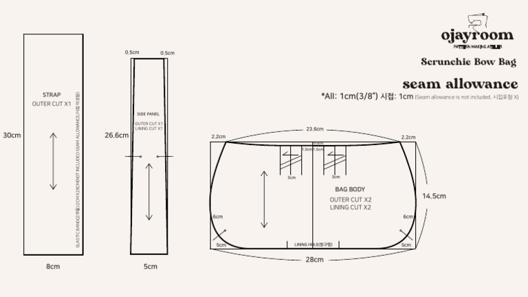 Ojayroom-Scrunchie Bow Bag Pattern Making | PDF