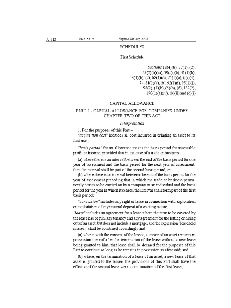 Nigeria Tax Act 2025 Capital Allowance | PDF | Lease | Expense