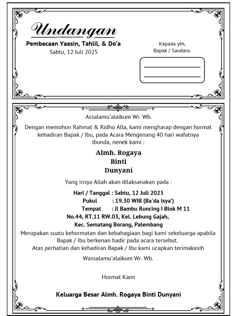 Undangan Yasin Dan Tahlil 12319029304829 | PDF