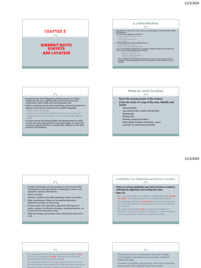 Highway Route Surveys and Alignment Guide | PDF | Road | Surveying