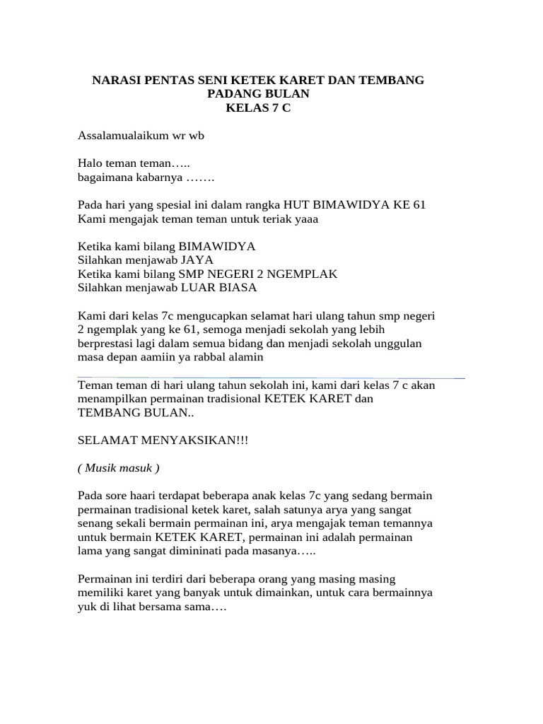 Pentas Seni Kelas 7C: Ketek Karet & Tembang | PDF