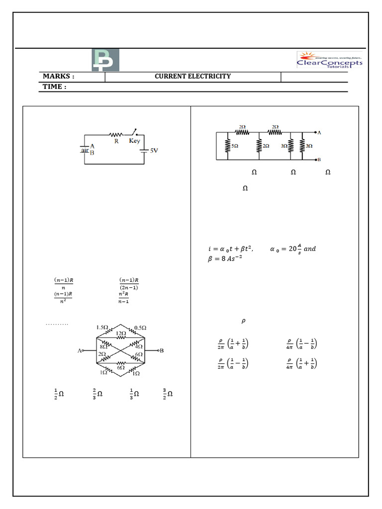 NEET 2025-2026 Current Electricity Quiz | PDF | Electric Current ...