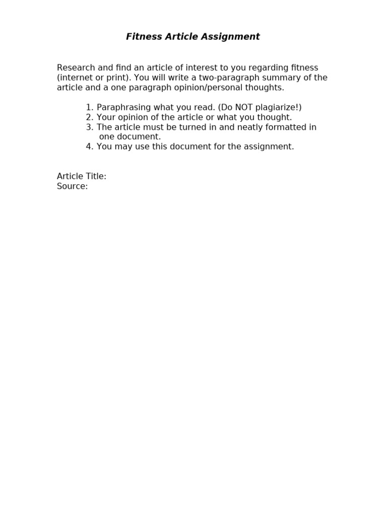 Fitness Article Summary Assignment | PDF