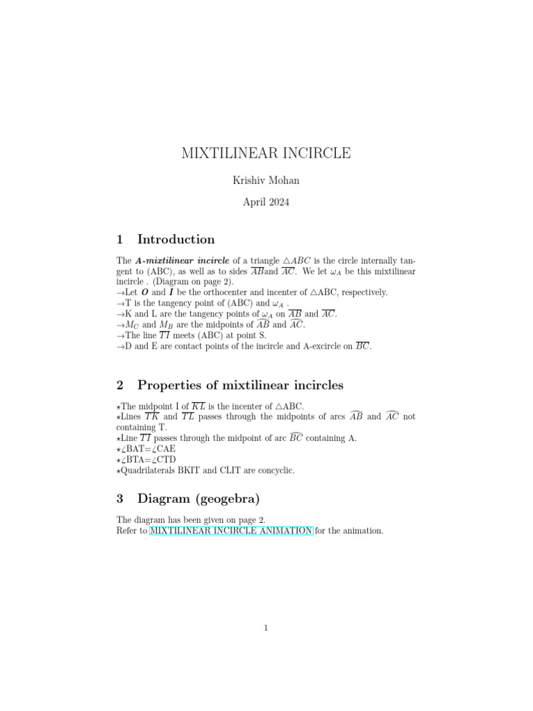A-Mixtilinear Incircle Properties | PDF