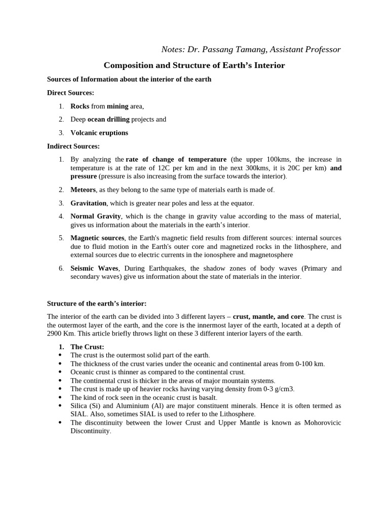 1.2 Composition and Structure of Earth's Interior | PDF | Earth ...
