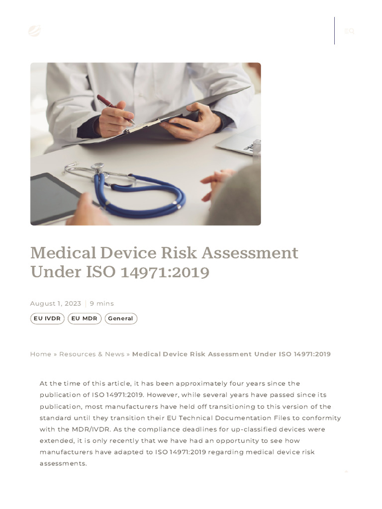 Medical Device Risk Assessment Under ISO 14971 - 2019 - MedEnvoy | PDF | Risk | Medical Device