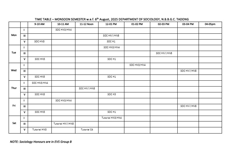 Time Table Monsoon 25 | PDF