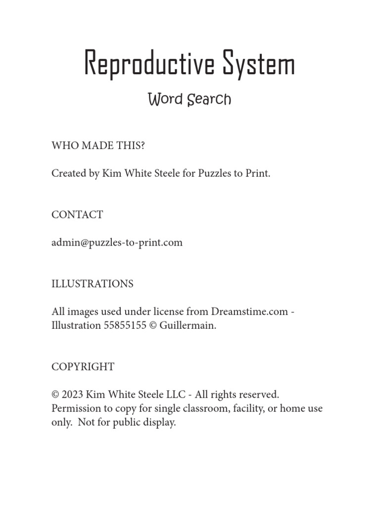 Reproductive System Word Search | PDF | Word Search | Linguistics