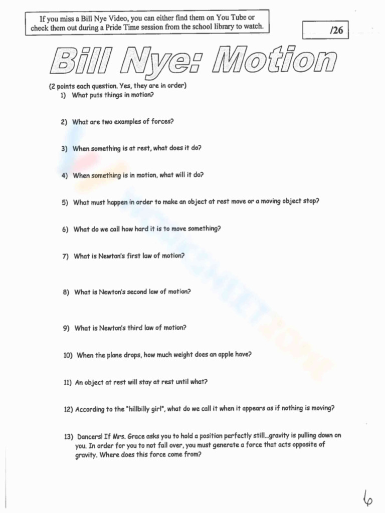Worksheet Bill Nye Motion | PDF