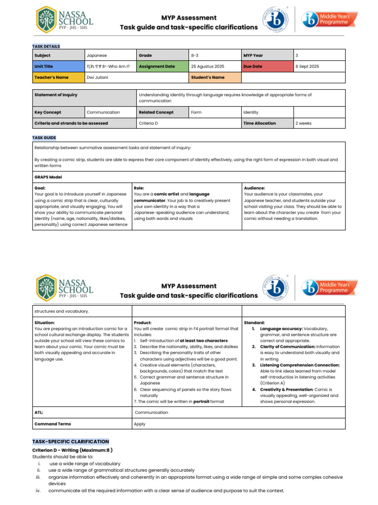 TG and TSC - Summative Unit (1) - Japanese Grade 8 | PDF ...