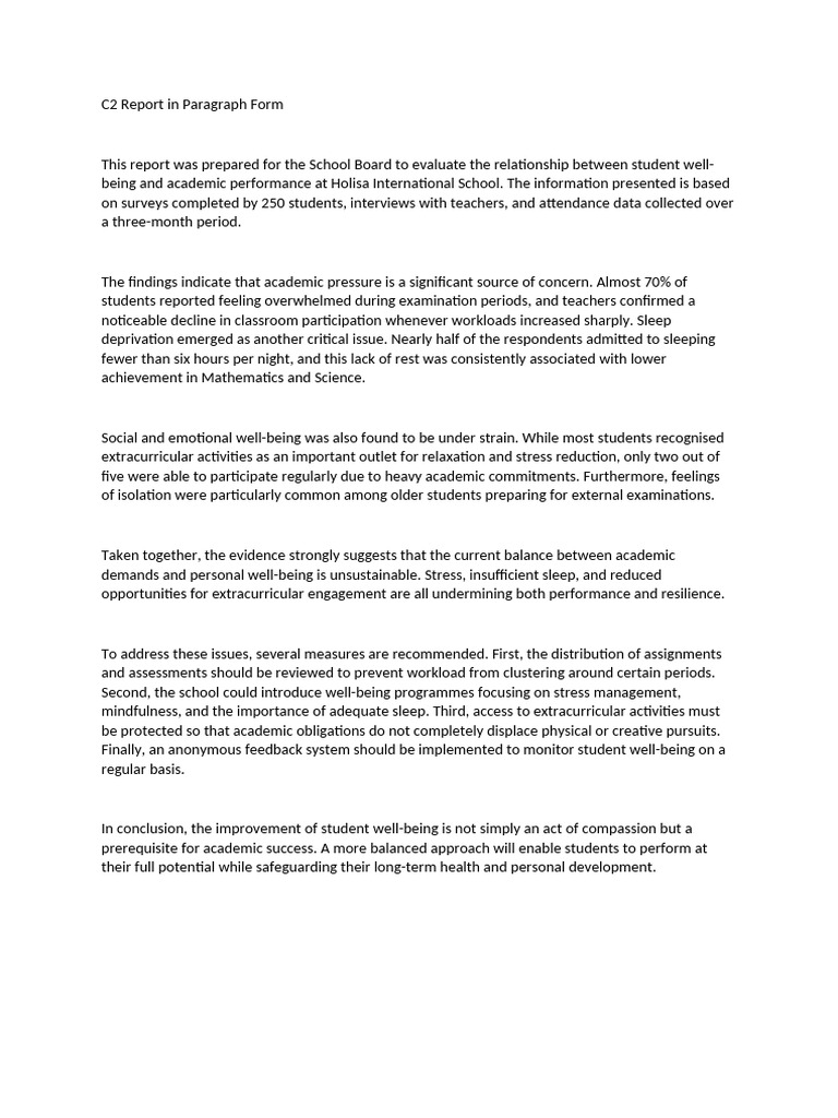 C2 Report in Paragraph Form | PDF