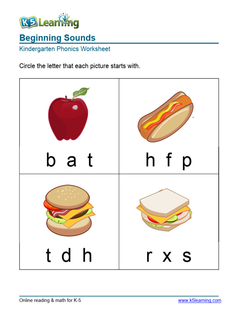 Kindergarten Beginning Sounds Worksheet - 4 | PDF