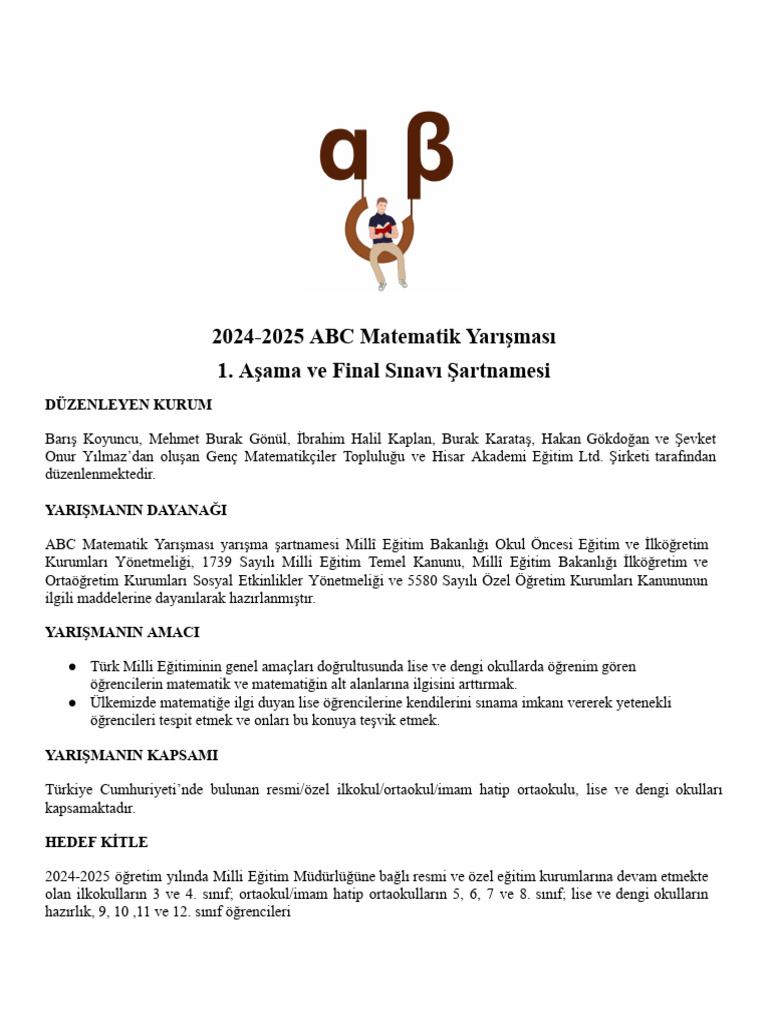 2024-2025 ABC Matematik Yarışması Şartnamesi | PDF