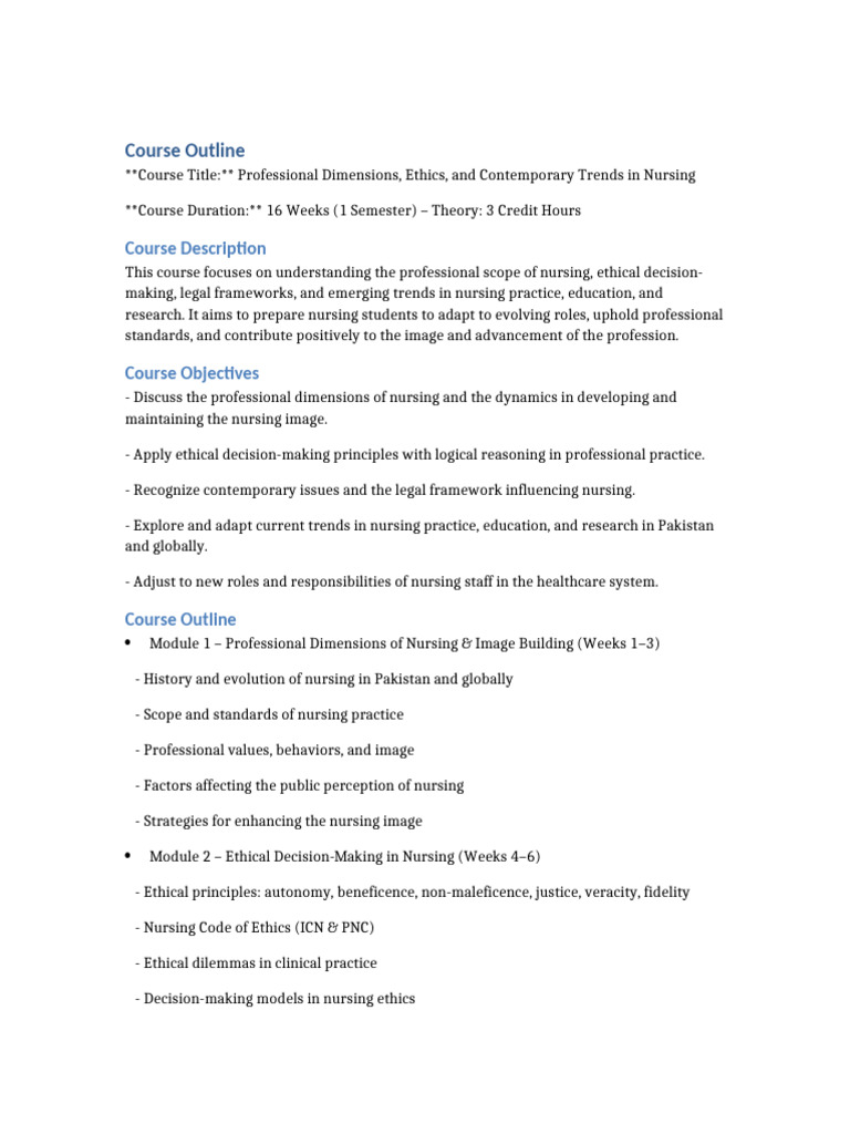 Nursing Professional Dimensions Course | PDF | Nursing | Decision Making